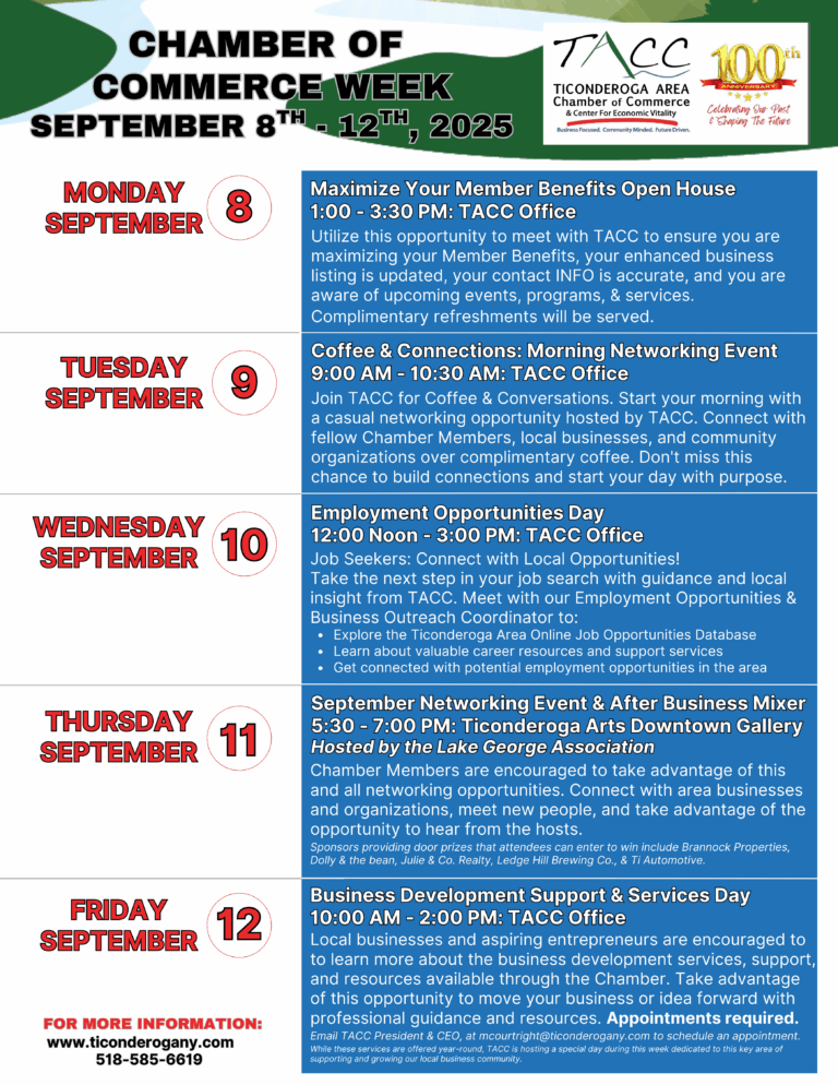 Ticonderoga Area Chamber of Commerce | 2025 Chamber of Commerce Week ...