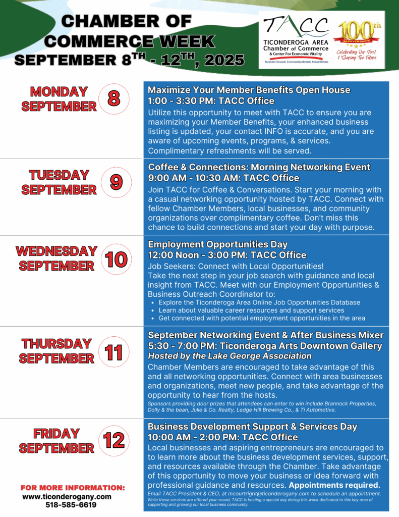 Ticonderoga Area Chamber of Commerce | 2025 Chamber of Commerce Week ...